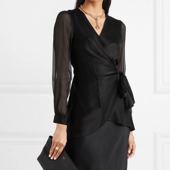 Diane Von Furstenberg | Tops | Dvf Black Wrap Top W Sheer Sleeves ...